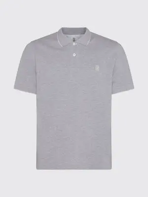 Brunello Cucinelli Short-sleeve Cotton Polo Shirt With Embroidered Crest - Grey