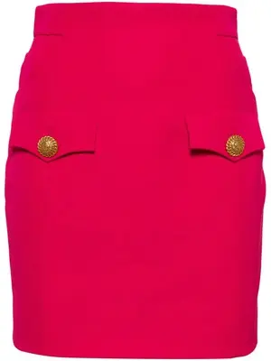Balmain Button-embellished Virgin Wool Miniskirt - Pink