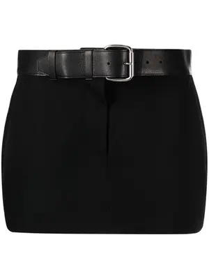 Alexander Wang Leather-belted Wool Miniskirt