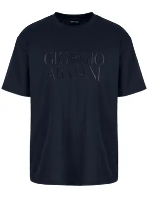 Giorgio Armani Logo-embroidered Cotton T-shirt - Blue
