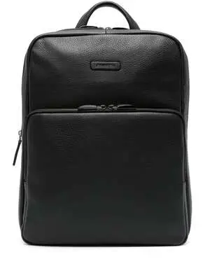 PIQUADRO Logo-patch Leather Backpack - Black