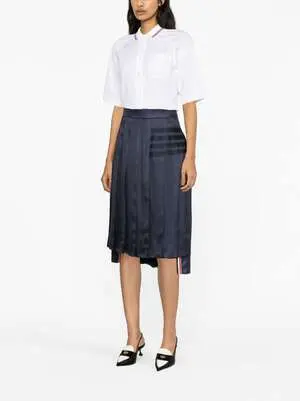 Thom Browne Pleated Silk Midi Skirt