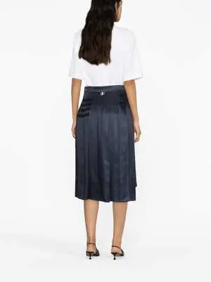 Thom Browne Pleated Silk Midi Skirt