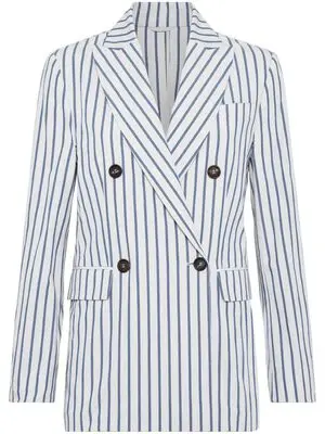 Brunello Cucinelli Striped Double-breasted Blazer - White