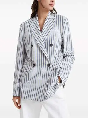 Brunello Cucinelli Striped Double-breasted Blazer - White