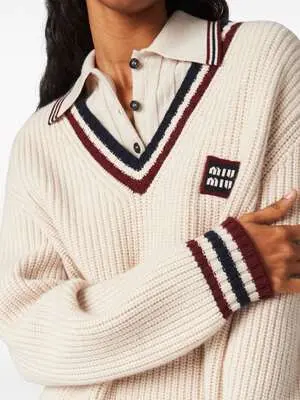 Miu Miu Ribbed-knit Cashmere Polo Shirt