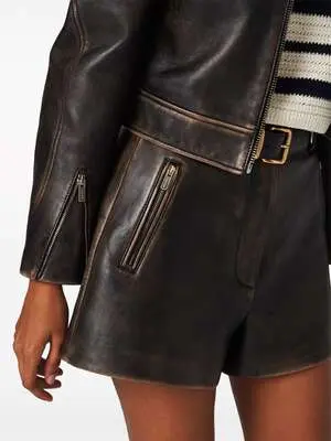 Miu Miu Distressed Leather Mini Shorts