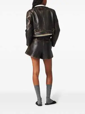 Miu Miu Distressed Leather Mini Shorts