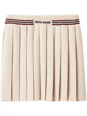 Miu Miu Pleated Knitted Cashmere Miniskirt - Neutrals