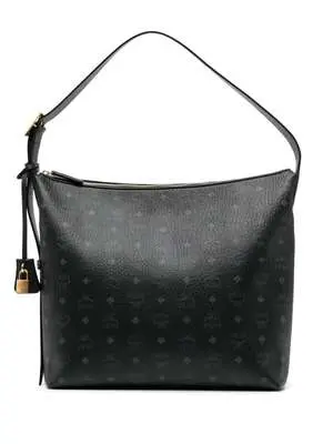 Mcm Large Aren Visetos-print Shoulder Bag - Black