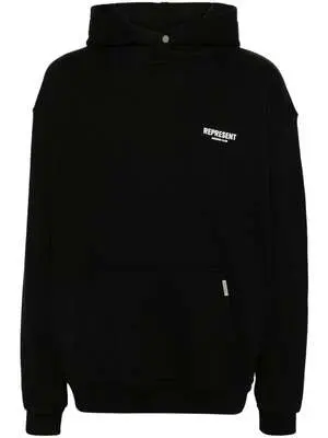 REPRESENT Logo-print Cotton Hoodie - Black