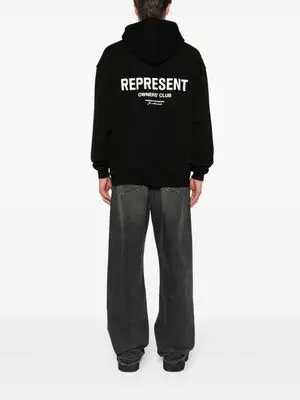 REPRESENT Logo-print Cotton Hoodie - Black