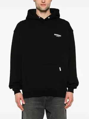 REPRESENT Logo-print Cotton Hoodie - Black