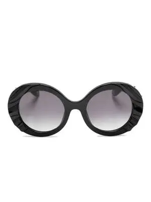 Roberto Cavalli Logo-print Round-frame Sunglasses - Black