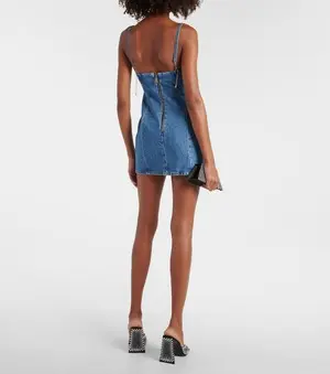 AREA Crystal-embellished Denim Mini Dress - Blue