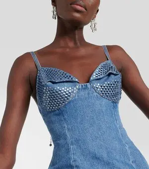 AREA Crystal-embellished Denim Mini Dress