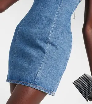 AREA Crystal-embellished Denim Mini Dress