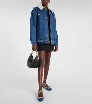 Valentino Garavani Rockstud Leather-trimmed Denim Ballet Flats - Blue