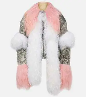 Attico Shearling-trimmed Leather Jacket - Multicoloured