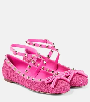 Valentino Garavani Rockstud Bouclé Ballet Flats