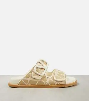 Valentino Garavani Vlogo Signature Raffia Slides - Beige