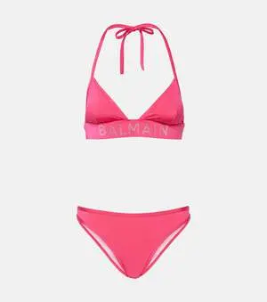 Balmain Logo Crystal-embellished Bikini - Pink