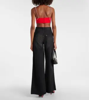 AREA Crystal-embellished Wide-leg Jeans - Black