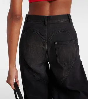 AREA Crystal-embellished Wide-leg Jeans - Black
