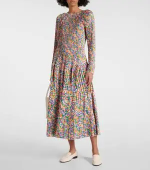 Plan C Floral Pleated Midi Dress