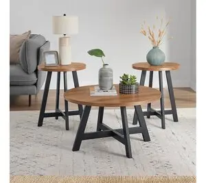 LAVISH HOME 3-pc Round Industrial Coffee Table Side Tables - One-color
