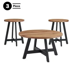 LAVISH HOME 3-pc Round Industrial Coffee Table Side Tables