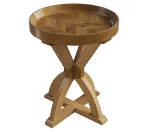 LAVISH HOME Side Table Mango Wood Pedestal Tabl E - One-color