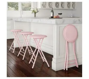 TRADEMARK HOME 24-inch Round Steel Pink Collaps Ible Stool - One-color
