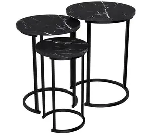 LAVISH HOME 3 Round End Tables Modern Faux Marbe Top - One-color