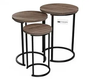 LAVISH HOME 3 Round Living Room End Tables Wood Grain-look - One-color