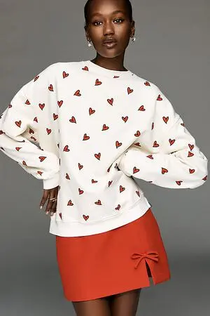 Kule Oversized Allover Heart Sweatshirt - White/red Hearts