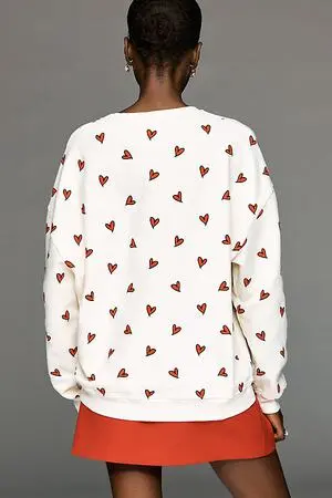Kule Oversized Allover Heart Sweatshirt - White/red Hearts