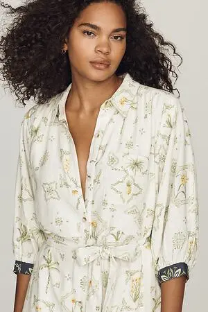 Maeve Mona Linen Maxi Shirtdress - Neutral Pattern