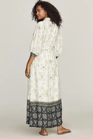 Maeve Mona Linen Maxi Shirtdress - Neutral Pattern