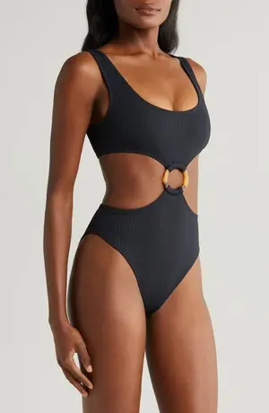 MONTCE Ky Rib Cutout One-piece Swimsuit - Black Rib