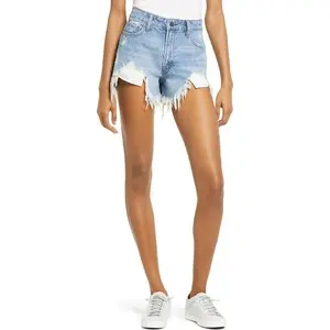 HIDDEN JEANS Chewed Hem High-waist Denim Shorts - Medium Wash