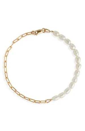 NASHELLE Unity Pearl And Link Bracelet - Yellow Gold Fill