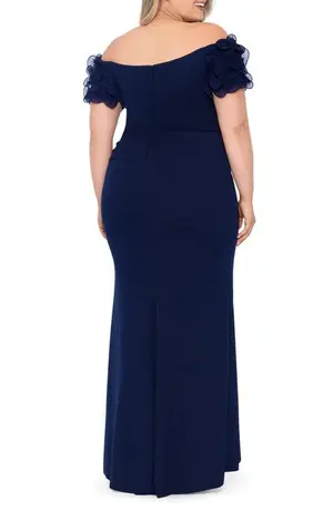 XSCAPE EVENINGS Ruffle Sleeve Gown