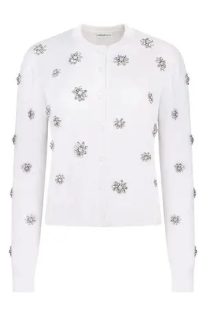 Minnie Rose Embellished Flower Cotton And Cashmere Cardigan