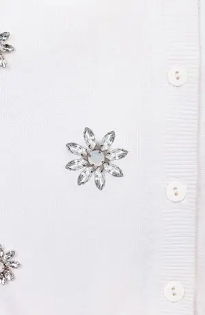 Minnie Rose Embellished Flower Cotton And Cashmere Cardigan