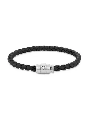 Montblanc Braided Leather Logo Bracelet - Black
