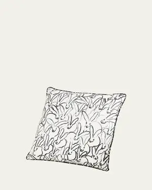HUNT SLONEM Rabbit Run Cotton Pillow, 22" Black