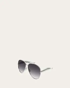 Bottega Veneta Metal Aviator Sunglasses - Silver