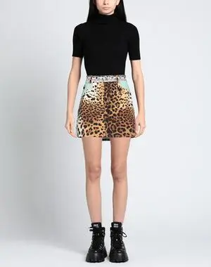Just Cavalli Flared Denim Skirt With Leopard Print And Leather Trims