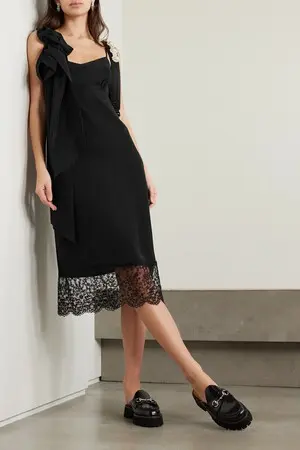 Simone Rocha Lace-trimmed Draped Crepe Midi Dress